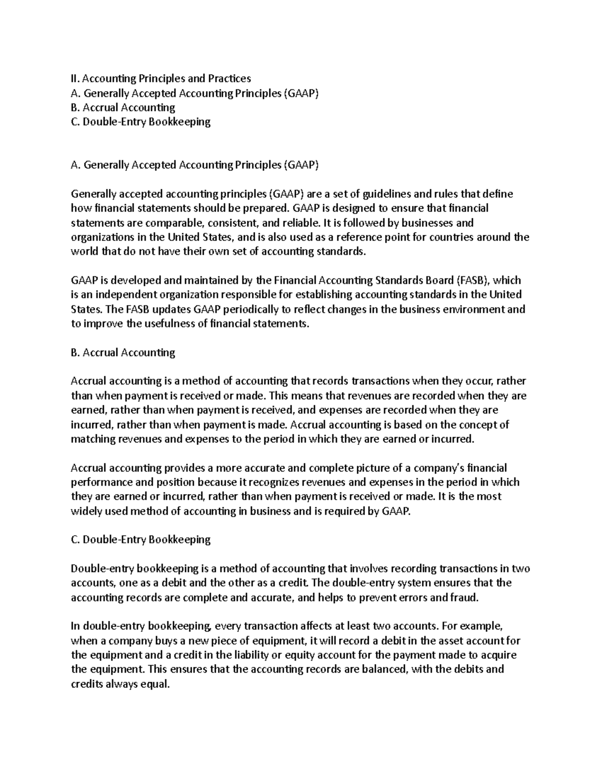 Accounting Principles and Practices - II. Accounting Principles and ...