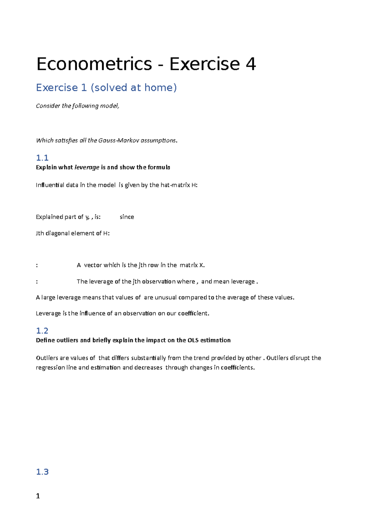 Econometrics Exercise Set 4 Med Svar Econometrics Exercise 4