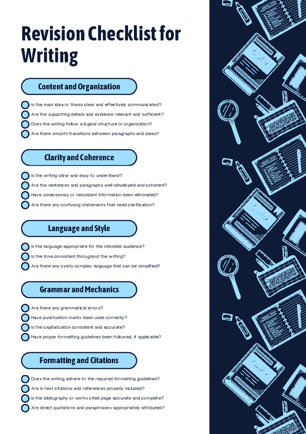 Revision Checklist for Writing Worksheet in Blue and White Simple Style ...