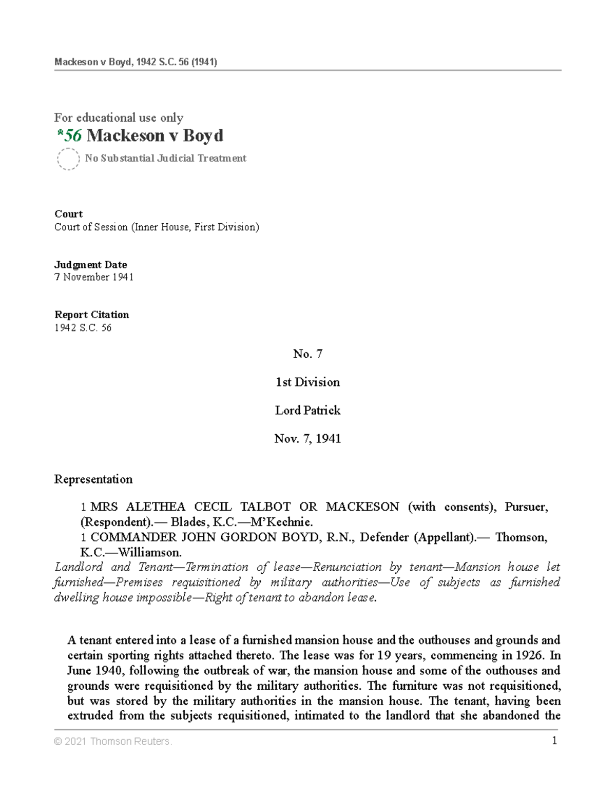 Mackeson v Boyd - Full Tex Contract Case - For educational use only *56 ...