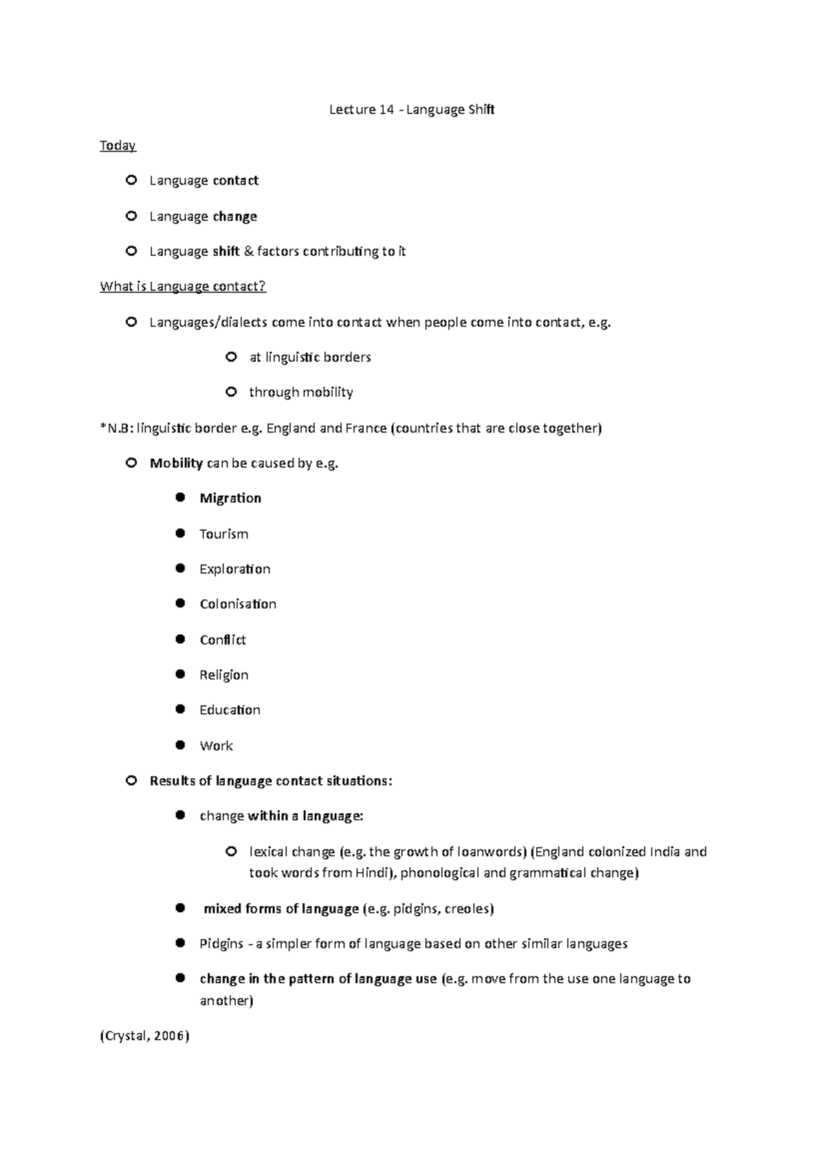 Lecture 14 - language shift - Lecture 14 - Language Shift Today ...