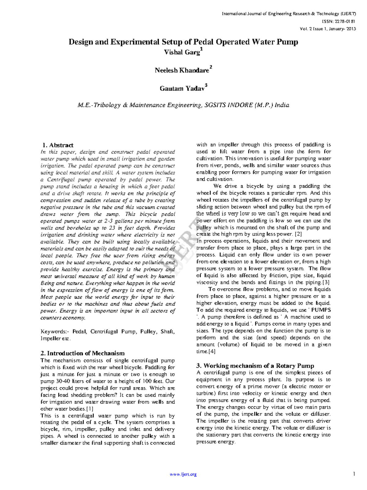 Design and experimental setup of pedal operated water pump Ijertv ...