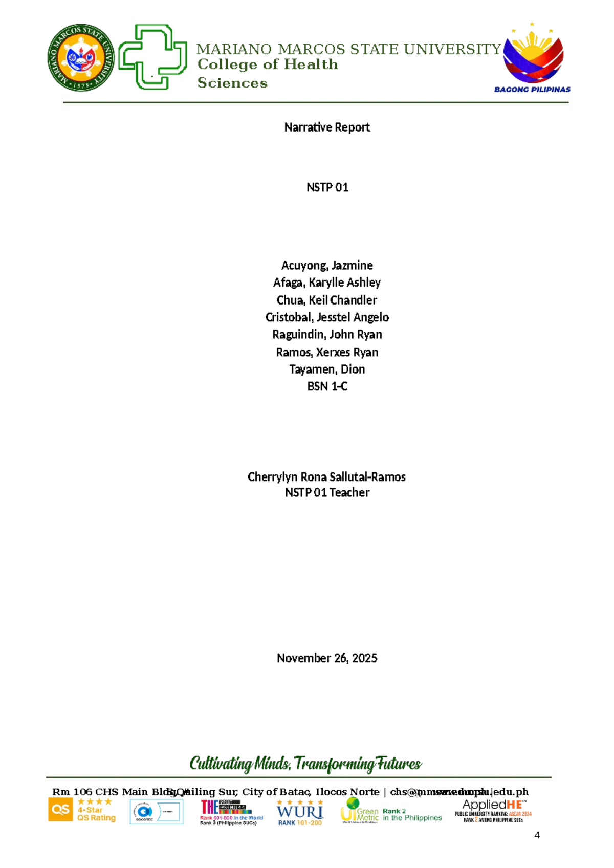 NSTP- Narrative- Report - College of Health Sciences Rm 106 CHS Main ...