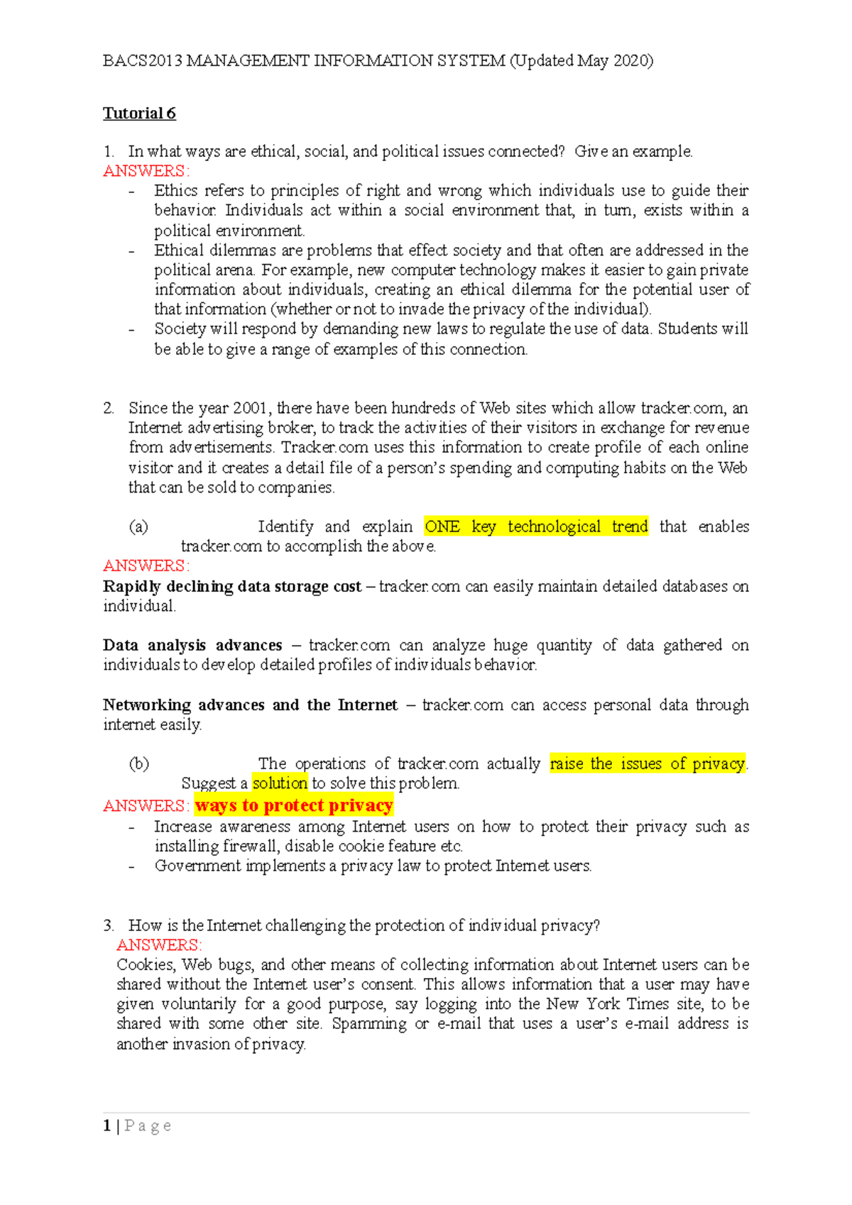 Tutorial 6 Q - managing information system - Studocu