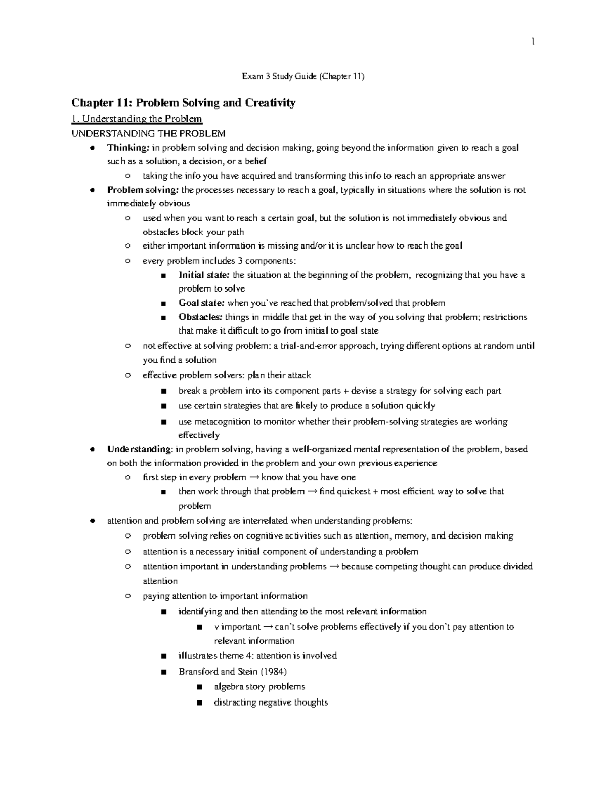 Exam 3 study guide ch 11 (m8) - Exam 3 Study Guide (Chapter 11) Chapter 11: Problem Solving and ...