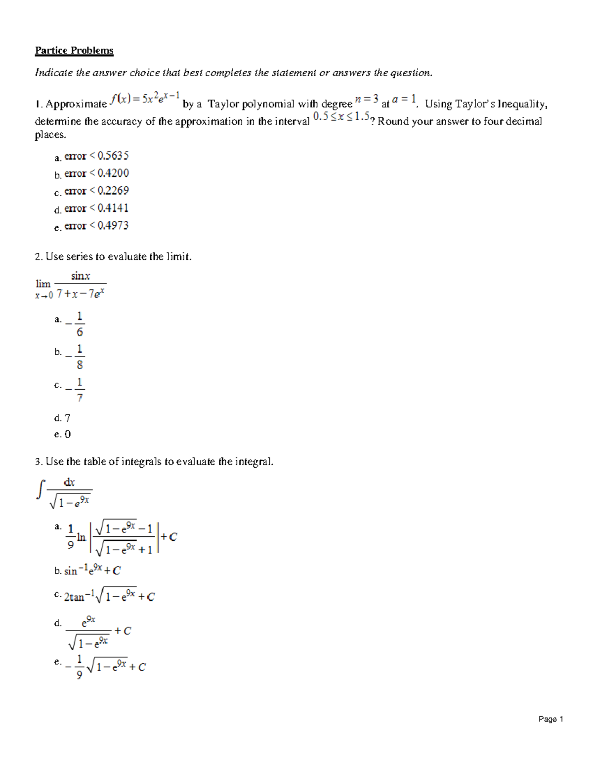 Sample/practice exam 2017, questions and answers - Indicate the answer ...