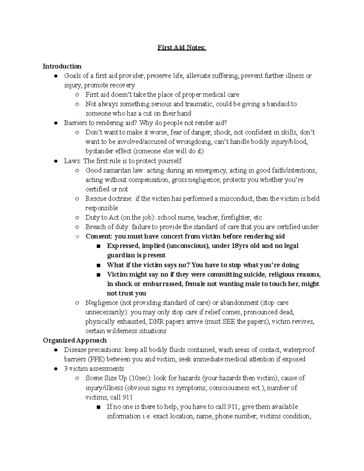 First Aid Notes 1 - First Aid Notes: Introduction Goals of a first aid ...