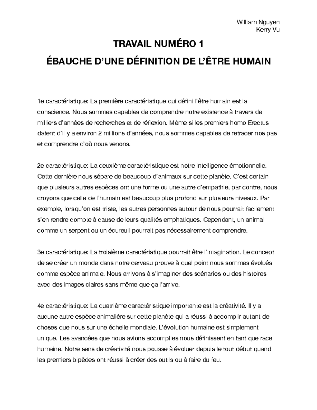 Définition être humain - William Nguyen Kerry Vu TRAVAIL NUMÉRO 1 ...