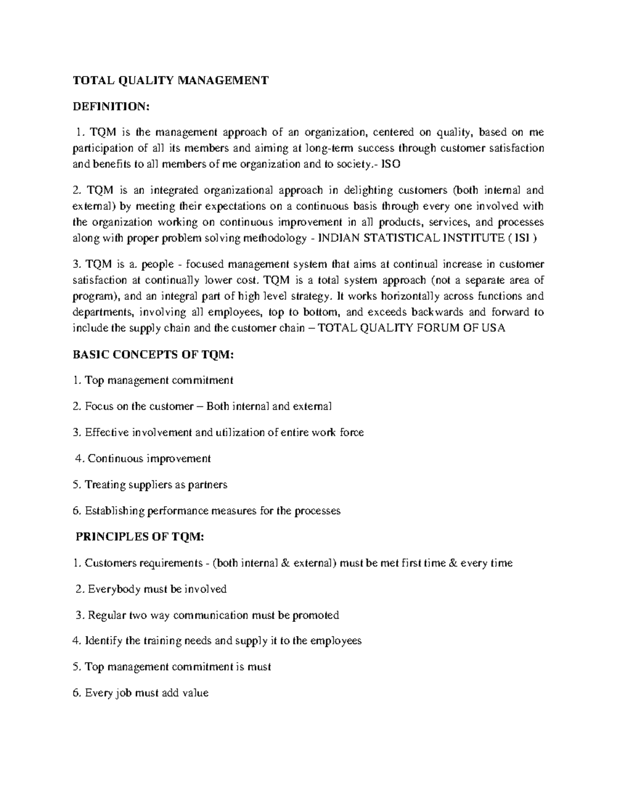 Total Quality Management - TOTAL QUALITY MANAGEMENT DEFINITION: TQM is ...