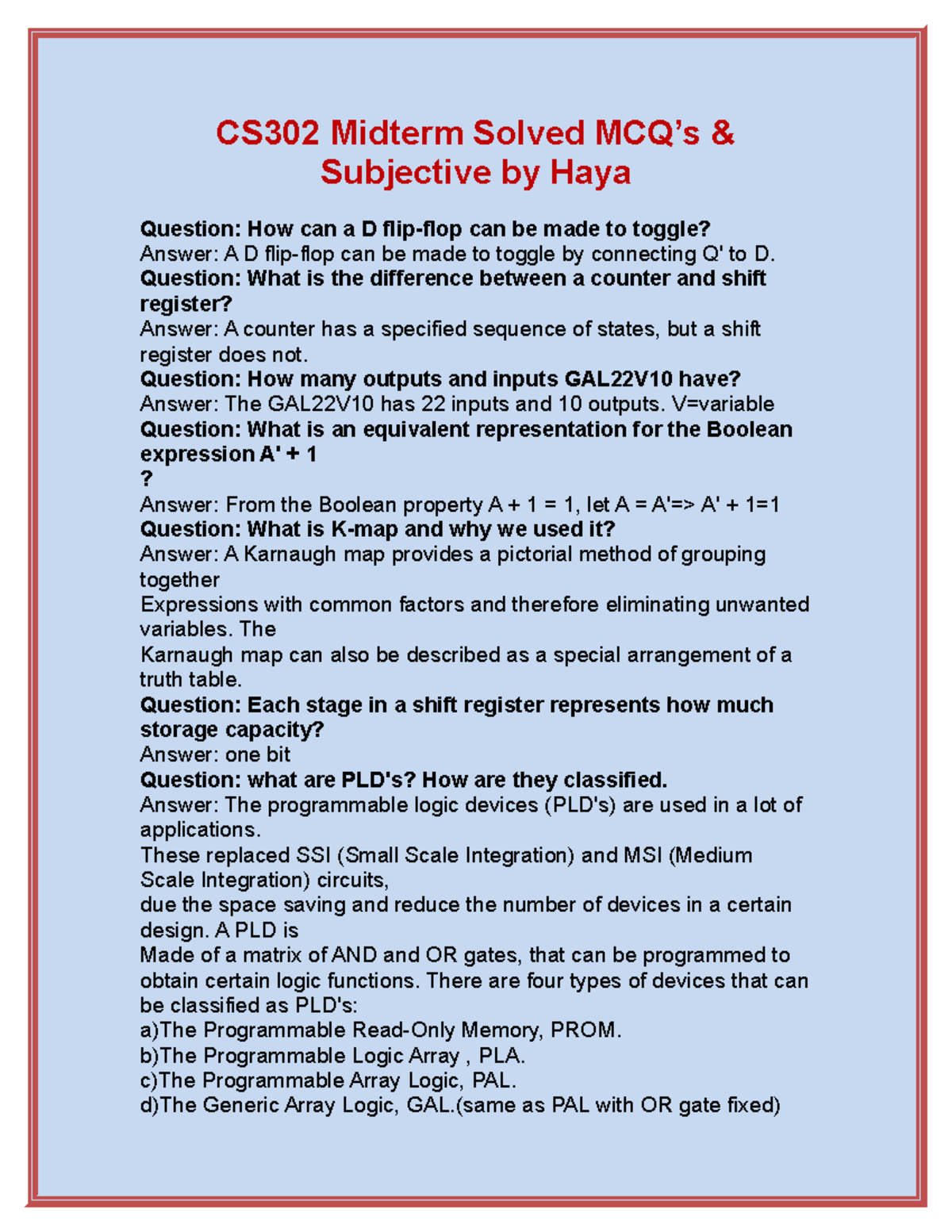 Cs302 Midterm Solved Mcqs Subjective By Haya Cs302 Midterm Solved Mcqs And Subjective By Haya