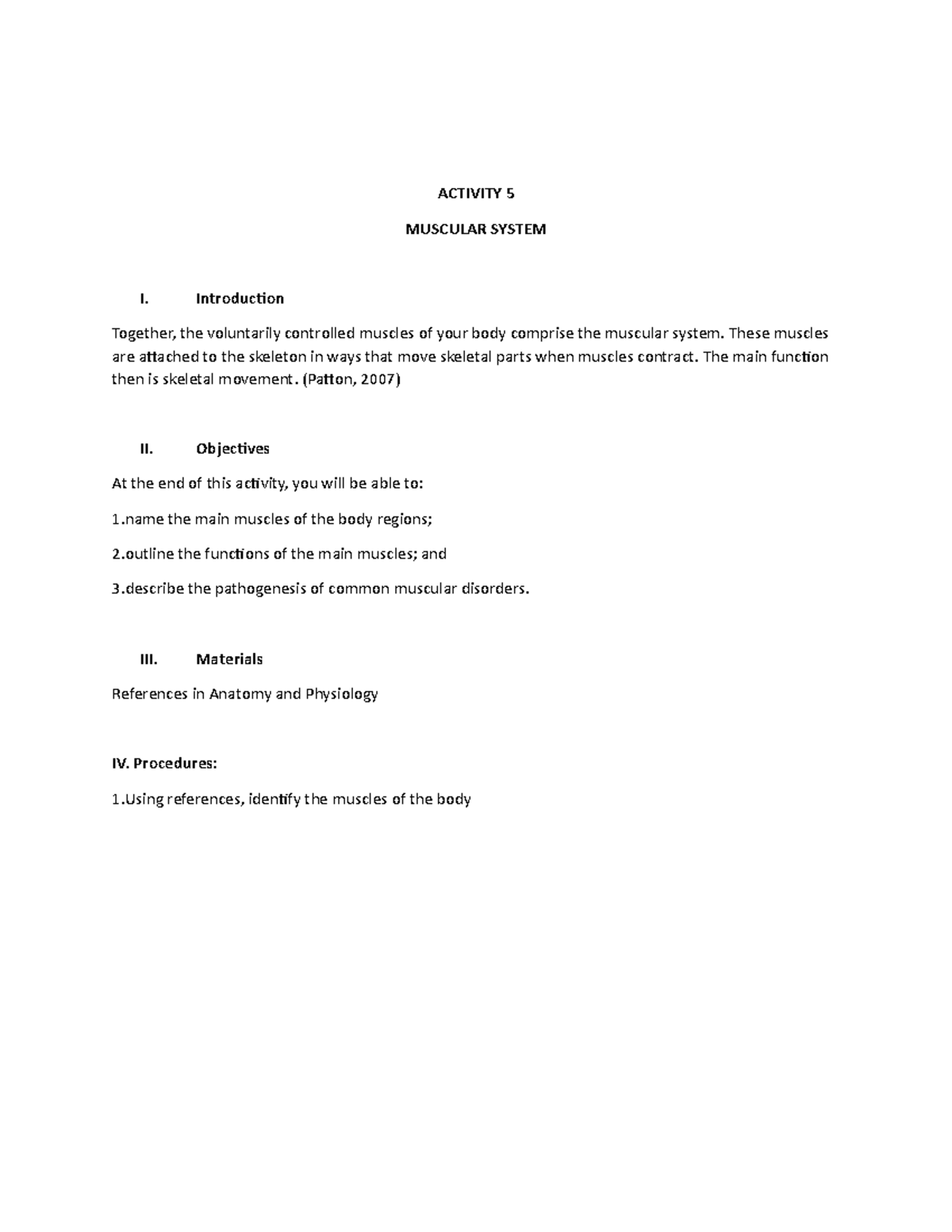 Activity 4 (Lab) Muscular System - ACTIVITY 5 MUSCULAR SYSTEM I ...