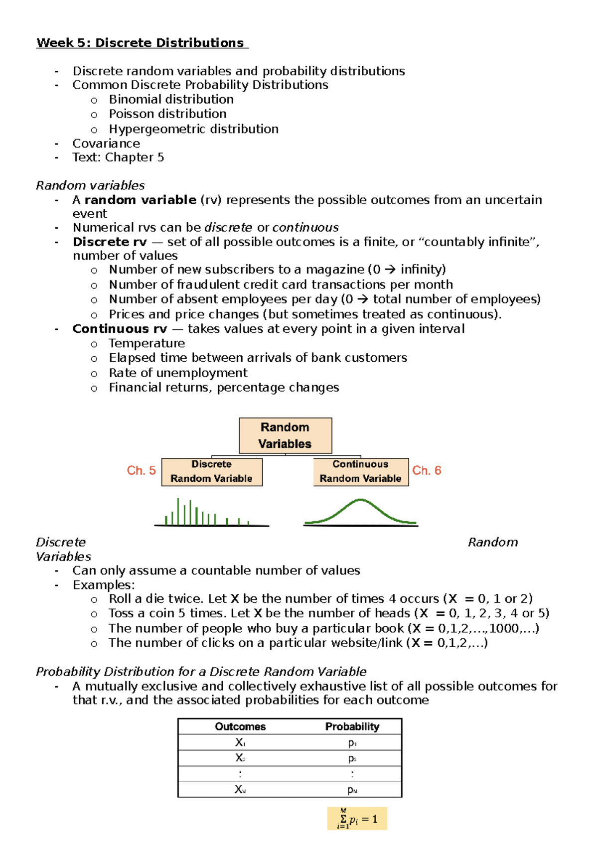 BUSS1020 Week 5 - Week 5: Discrete Distributions Discrete random variables and probability - Studocu
