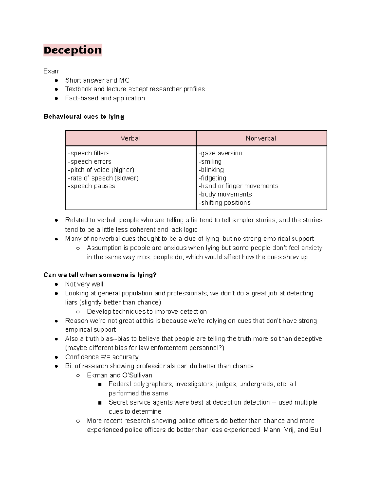 2 - Deception - Lecture notes 2 - Deception Exam Short answer and MC ...