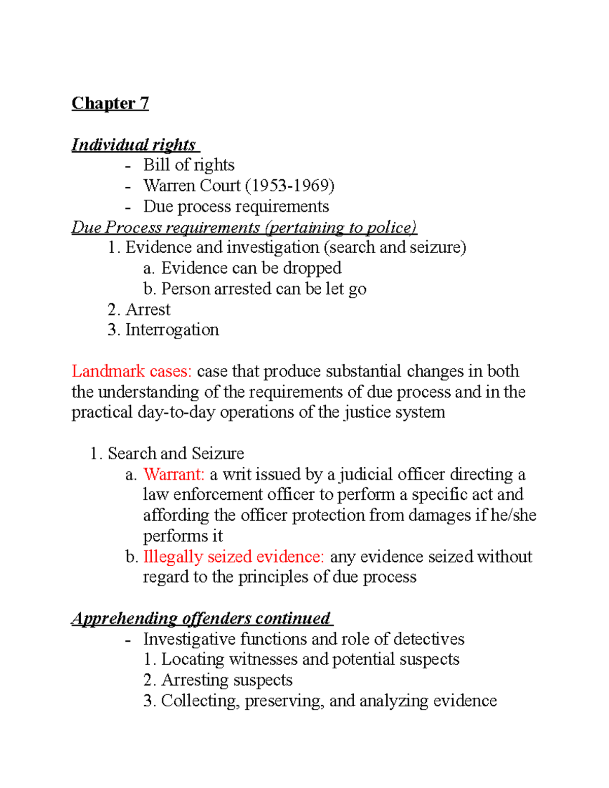 Chapter 7 st - Police mission - Chapter 7 Individual rights - Bill of ...