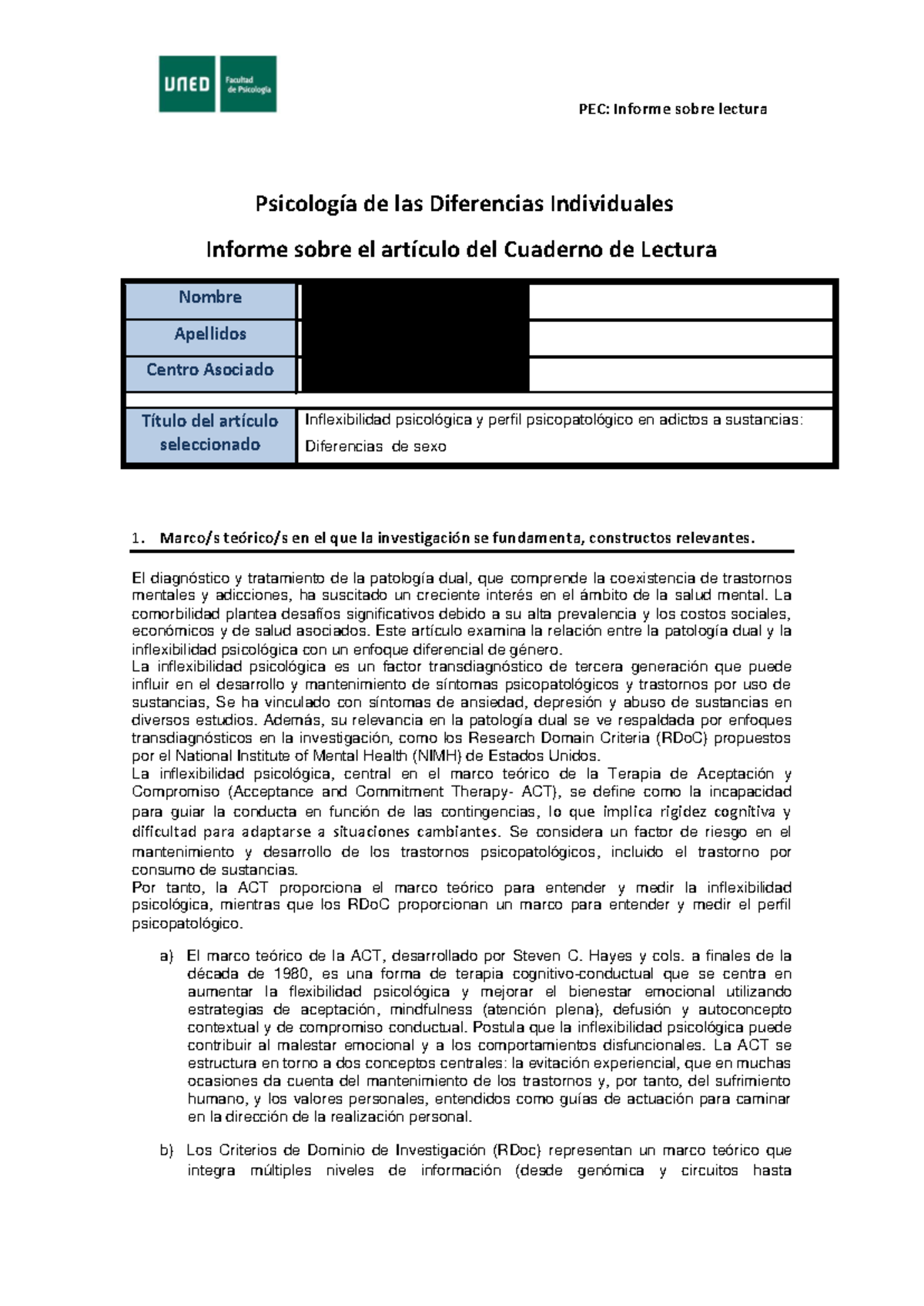 Informe PEC 2024 - PEC con puntuación 9,32 por no haber hecho elementos ...
