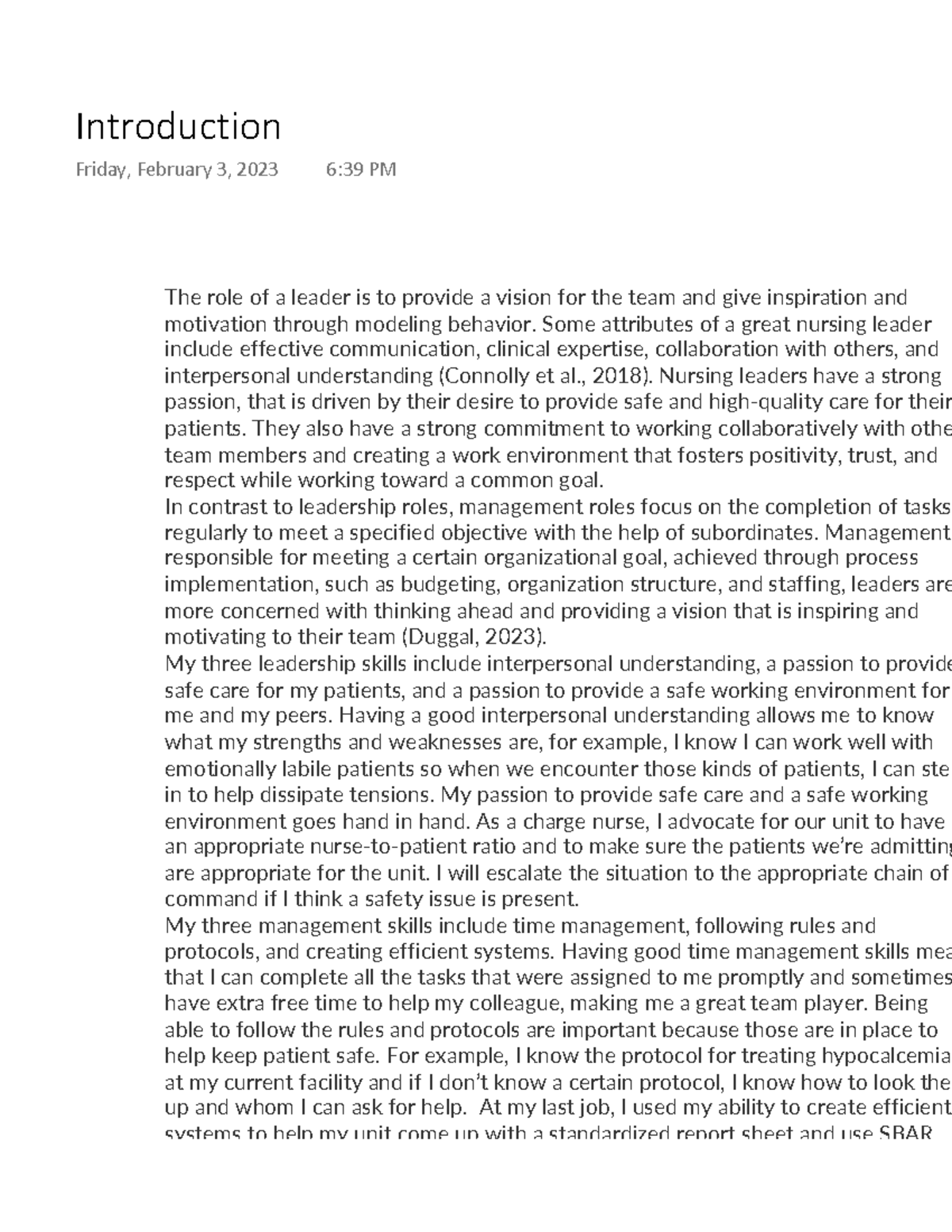 Introduction - Final paper - The role of a leader is to provide a ...