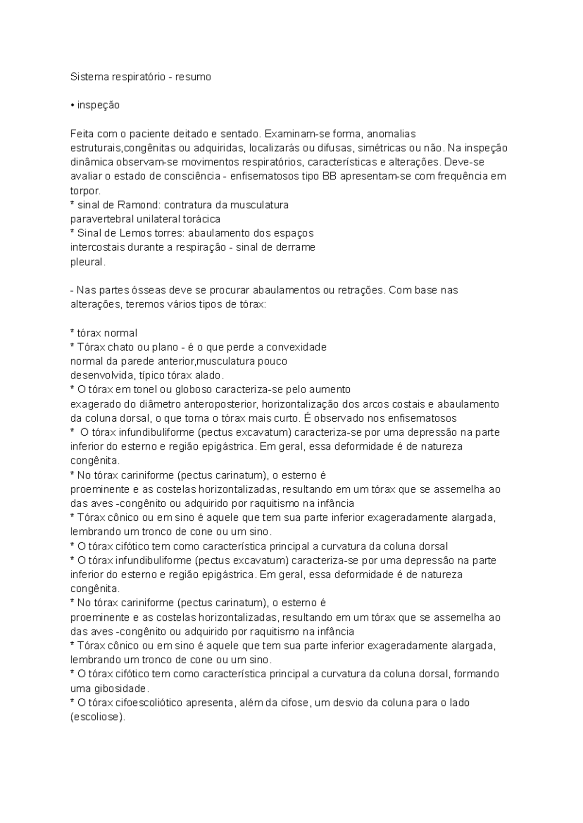 Resumo exame físico pulmonar - Sistema respiratório - resumo inspeção ...