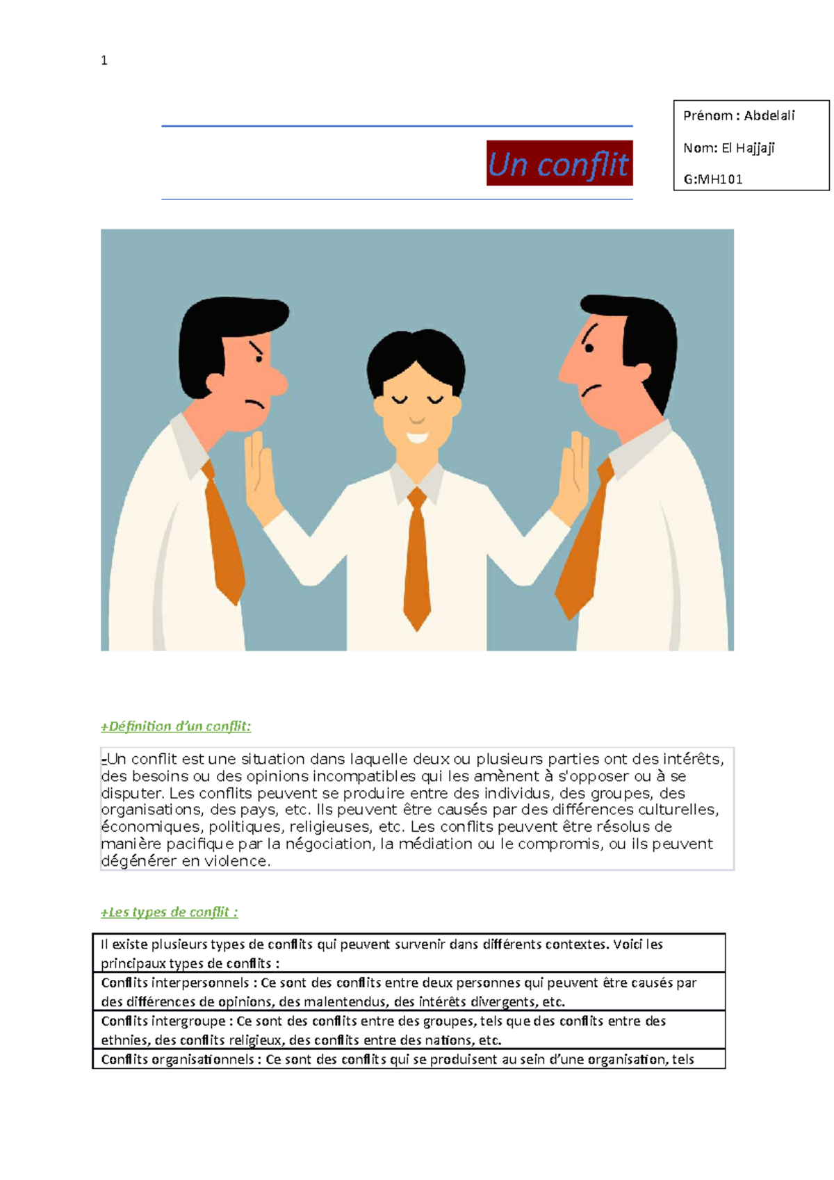 Madame mouhane sara -raport - Un conflit +Définition d’un conflit: Un ...