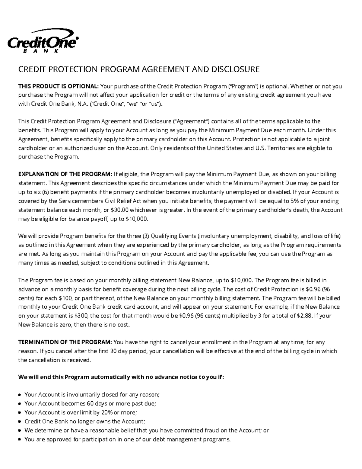 CP-Agreement - hhhhhhhhhhhhhhhhhhhhhhhh - CREDIT PROTECTION PROGRAM ...