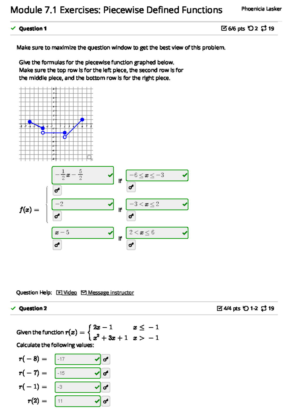 Module 7.1 Exercises Piecewise Defined Functions - Module 7 Exercises: Piecewise Dened Functions ...