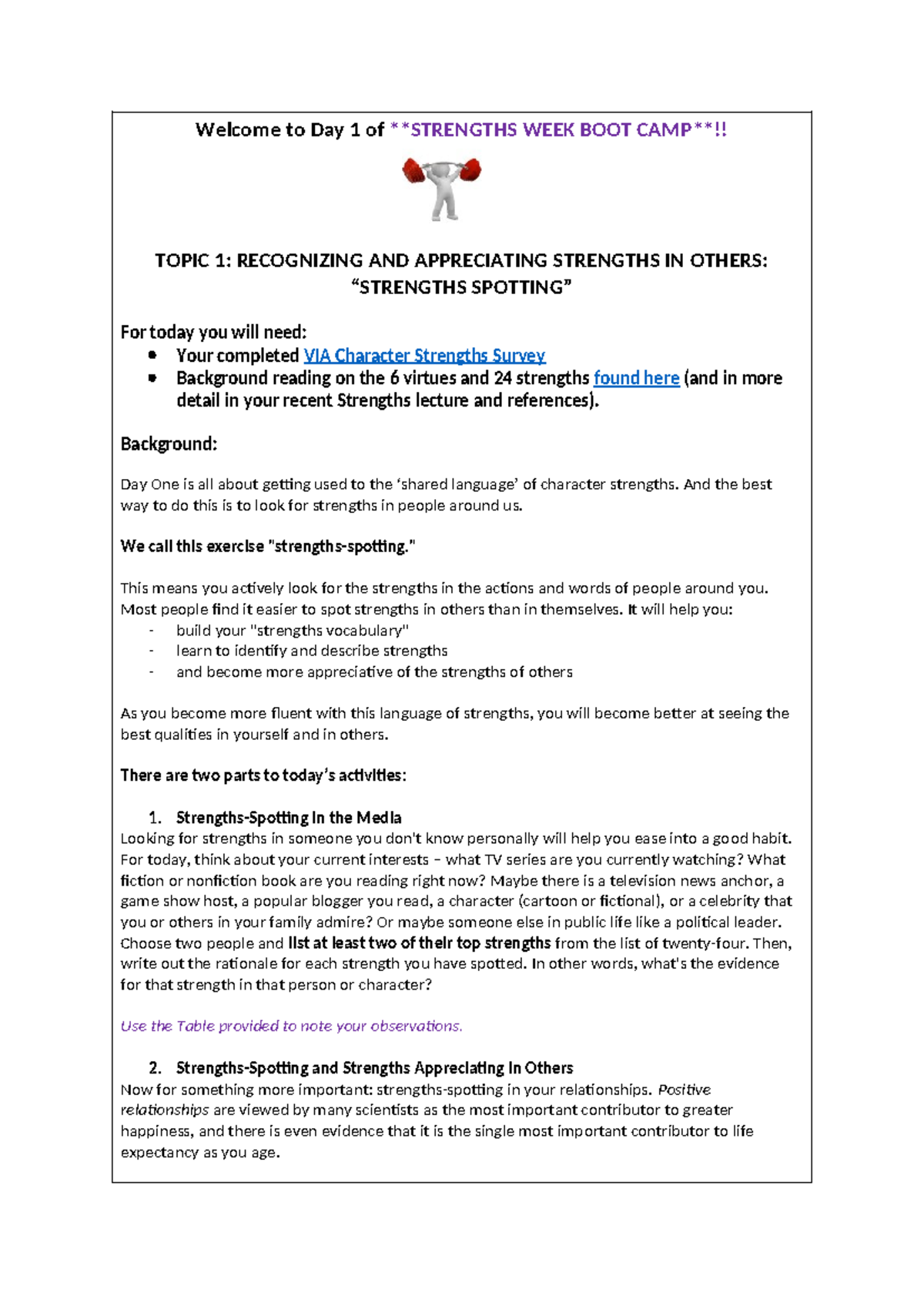 Welcome to Day 1 2024-3 - notes - Welcome to Day 1 of STRENGTHS WEEK ...
