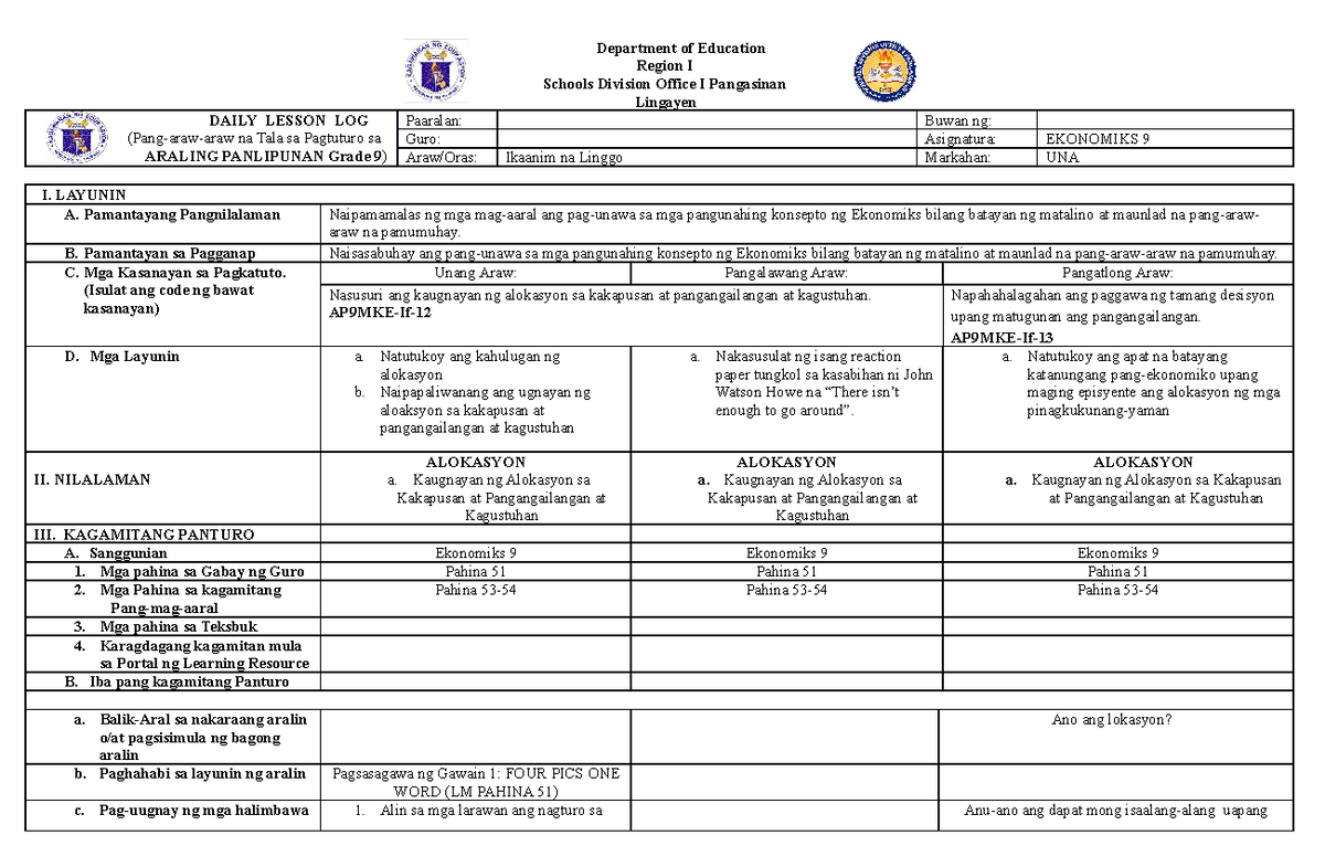 AP 9 1st Grading Week 6 - lesson plan - Department of Education Region ...