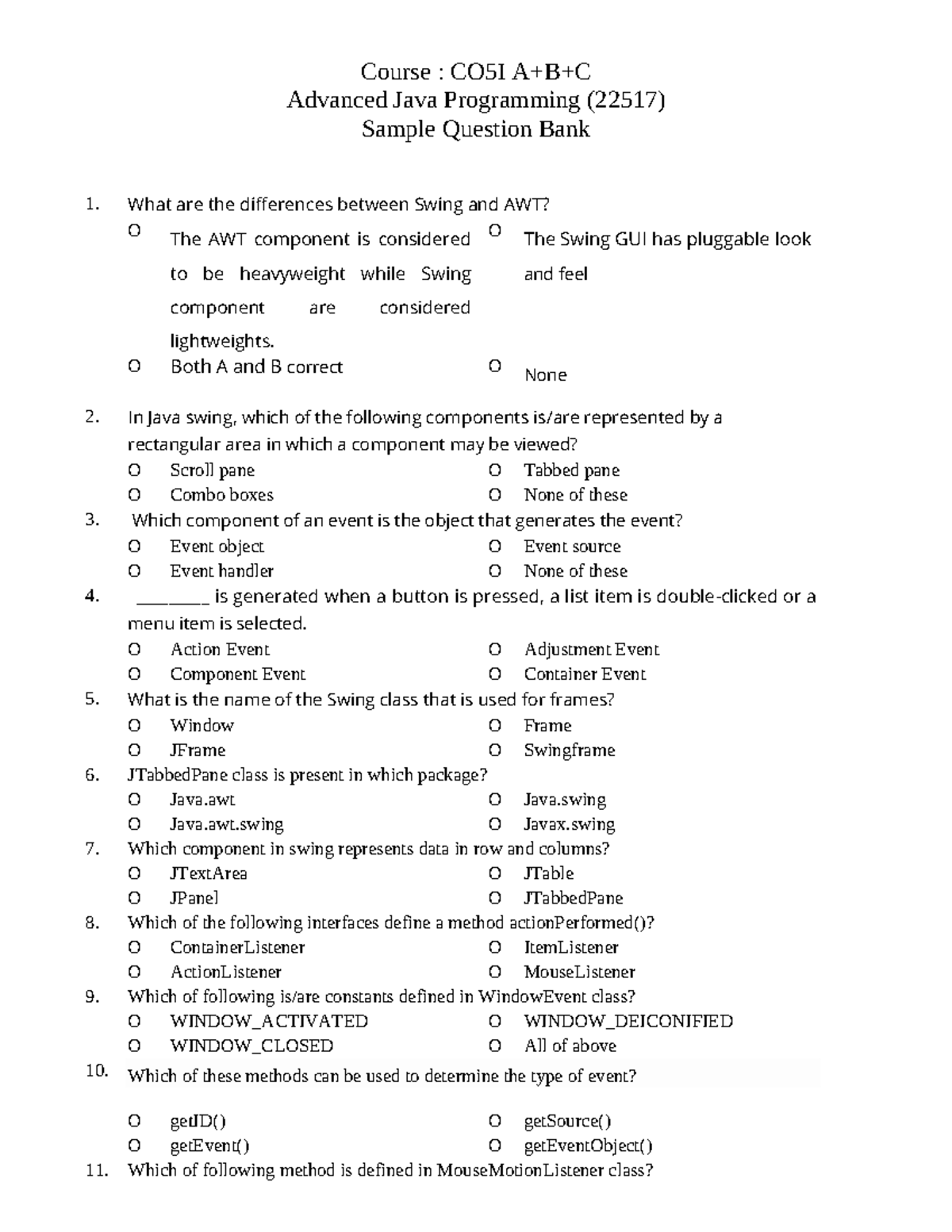 AJP-mcqsample - sample questions - Course : CO5I A+B+C Advanced Java Programming (22517) Sample ...