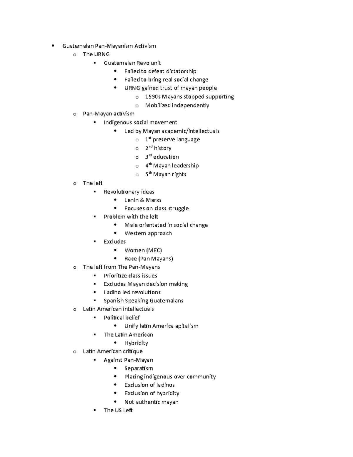 Pan Mayan activism - Guatemalan Pan-Mayanism Activism o The URNG ...