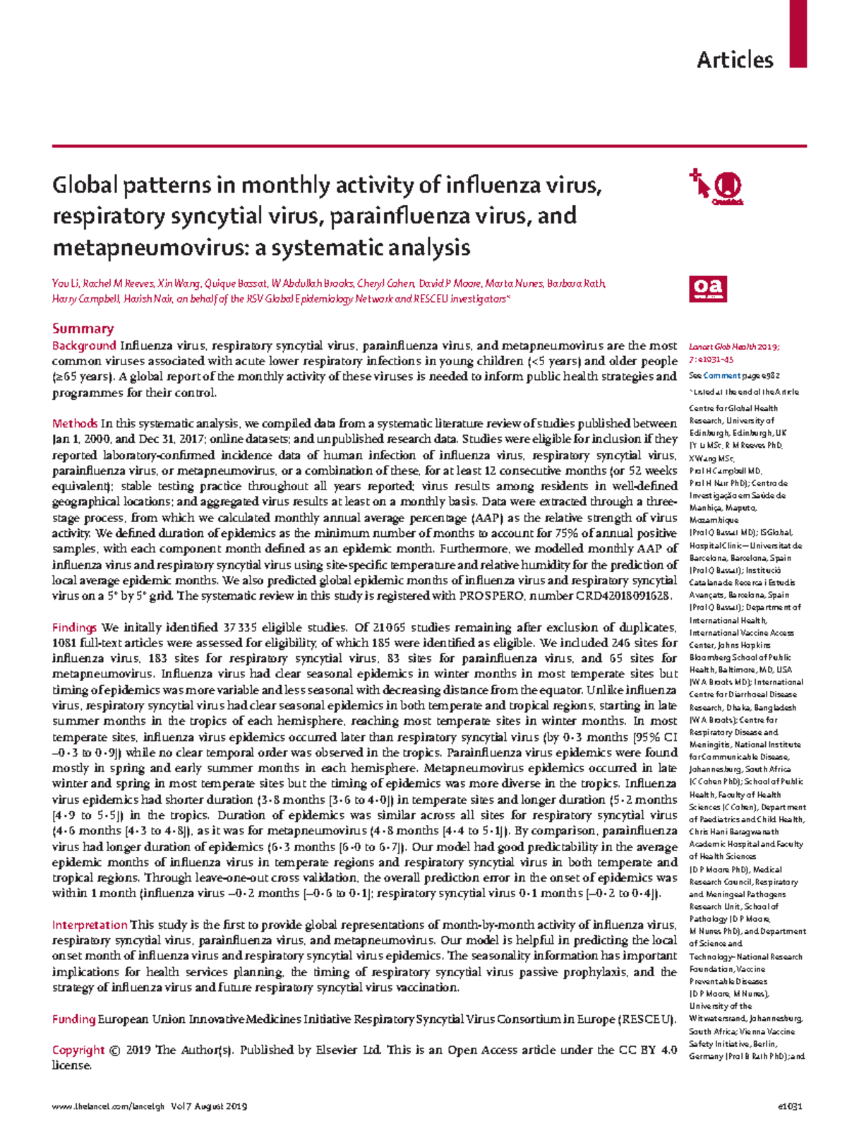 Global patterns in monthly activity of influenza virus - thelancet ...