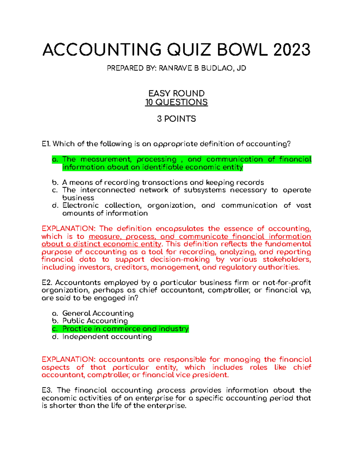 Accounting QUIZ BOWL 2023 - ACCOUNTING QUIZ BOWL 2023 PREPARED BY ...