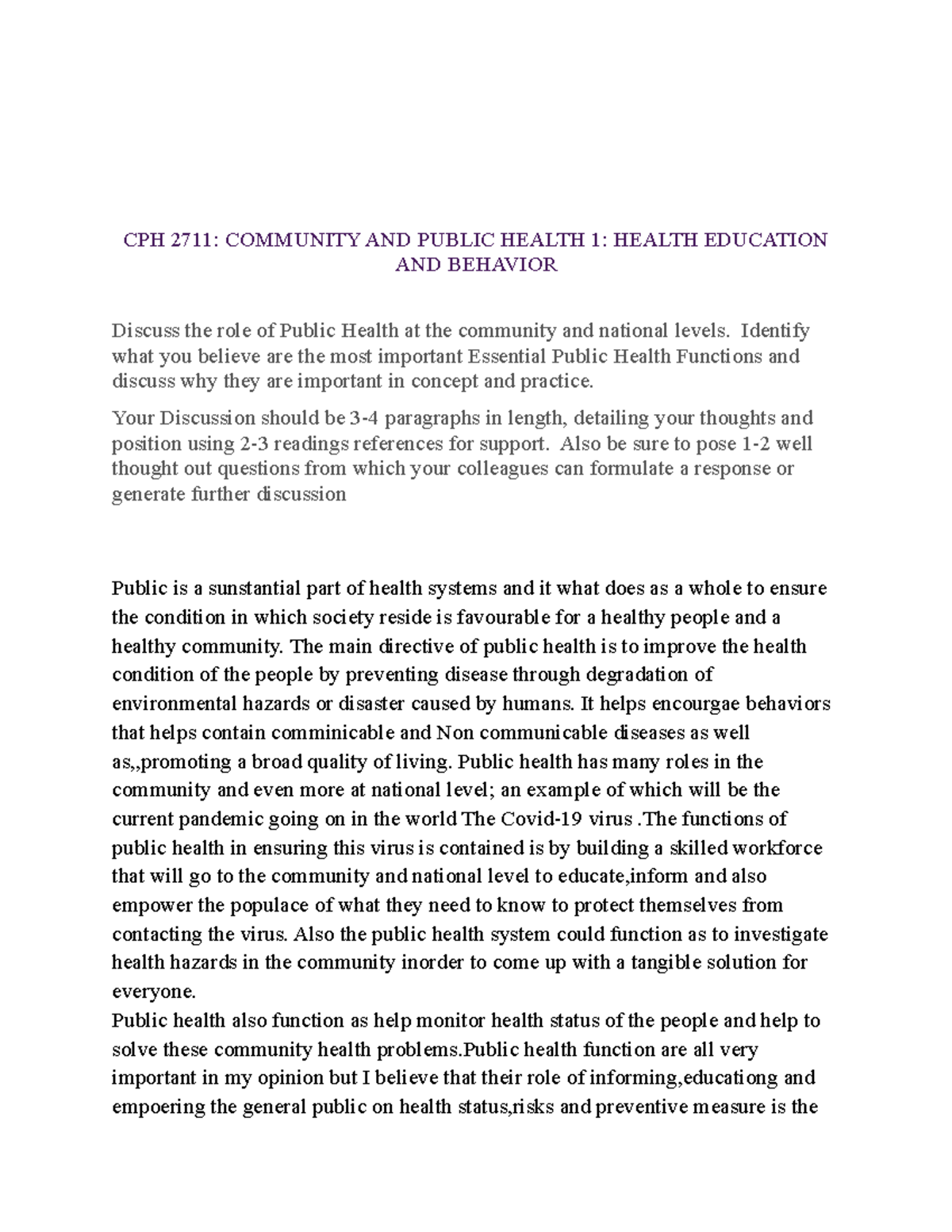 HS 2711: Community and Public Health-1_ Discussion Forum UNIT-2 - CPH ...