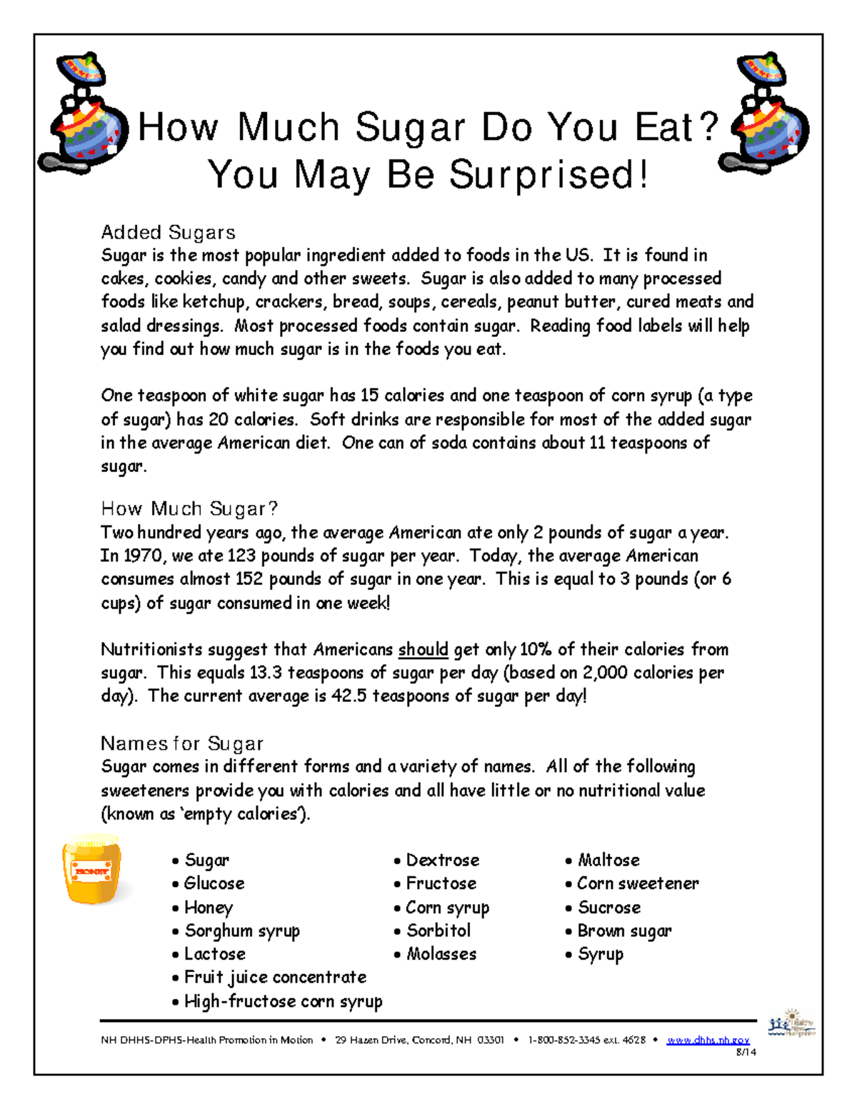 Sugar - Lecture notes 4 - NH DHHS-DPHS-Health Promotion in Motion • 29 ...