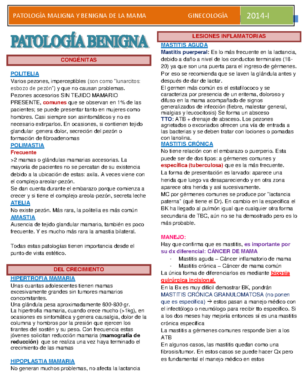 Patologia Maligna Y Benigna DE LA MAMA - CONGÉNITAS POLITELIA Varios ...