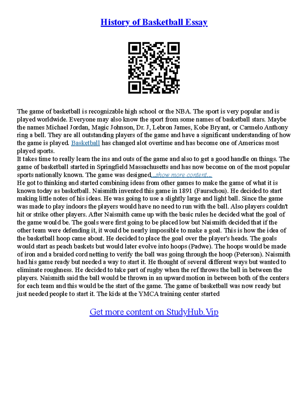 Basketball Essay Topics - History of Basketball Essay The game of ...