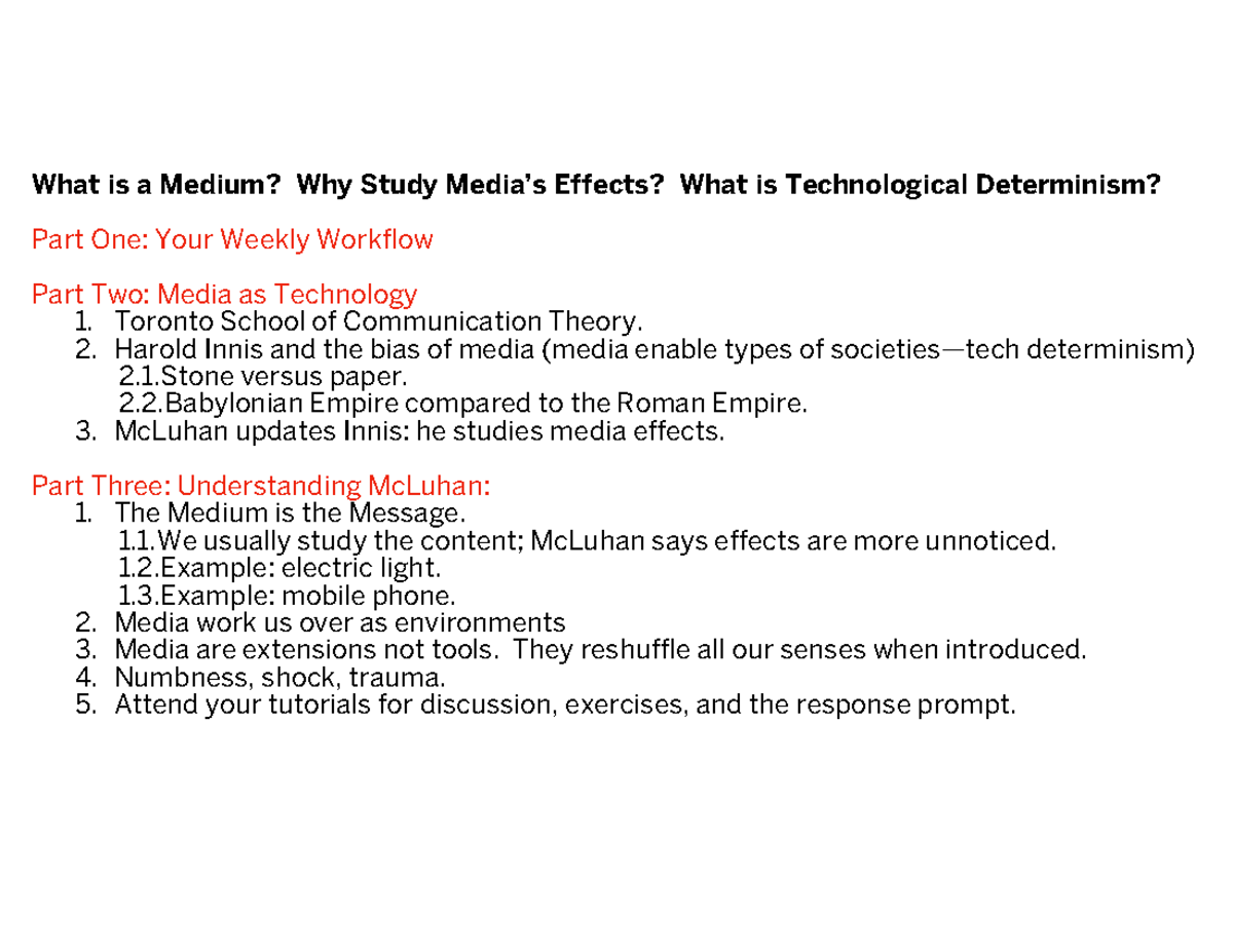 Week 2 Slides - Notes - What is a Medium? Why Study Media’s Effects ...
