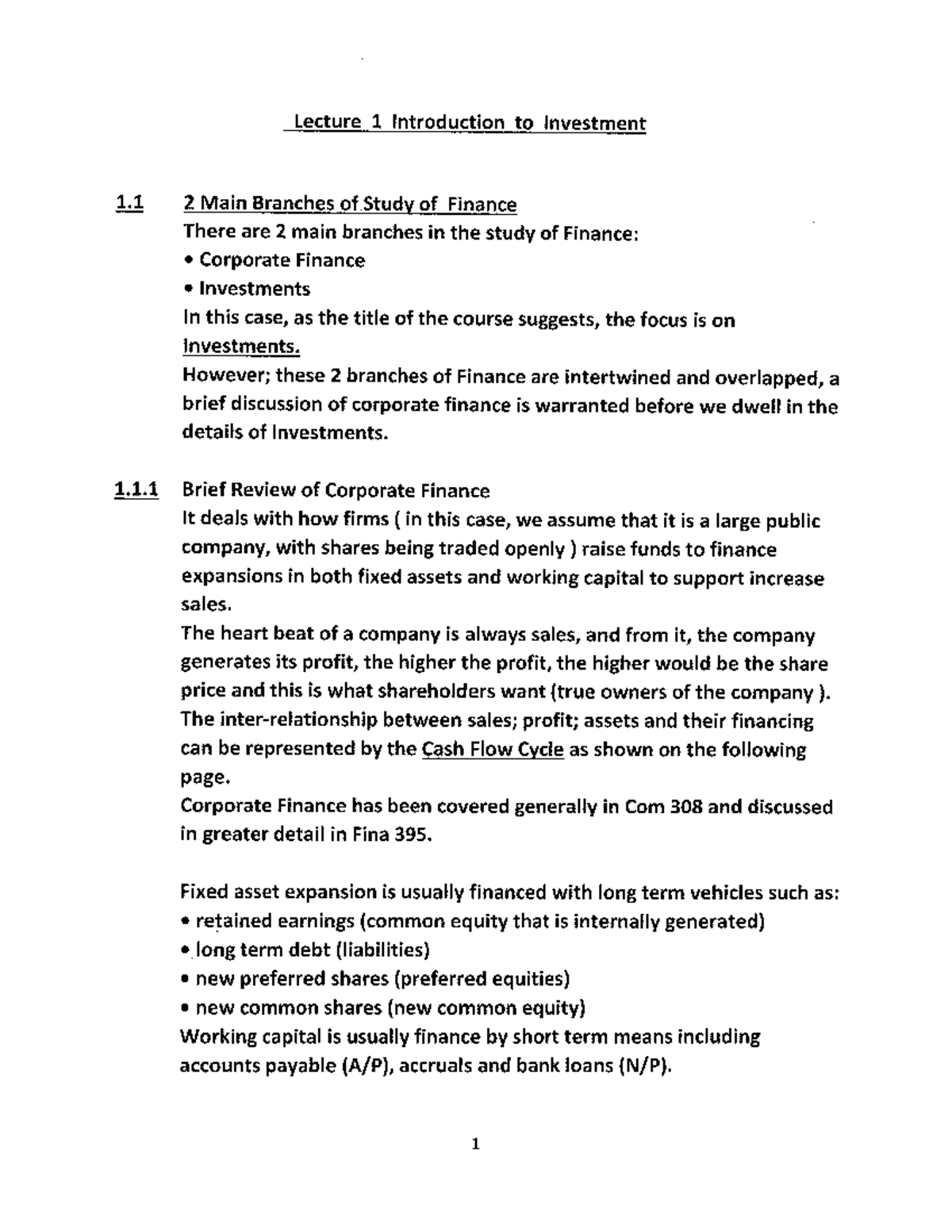 Lecture 1.1.1.1 - FINA 410 - Studocu