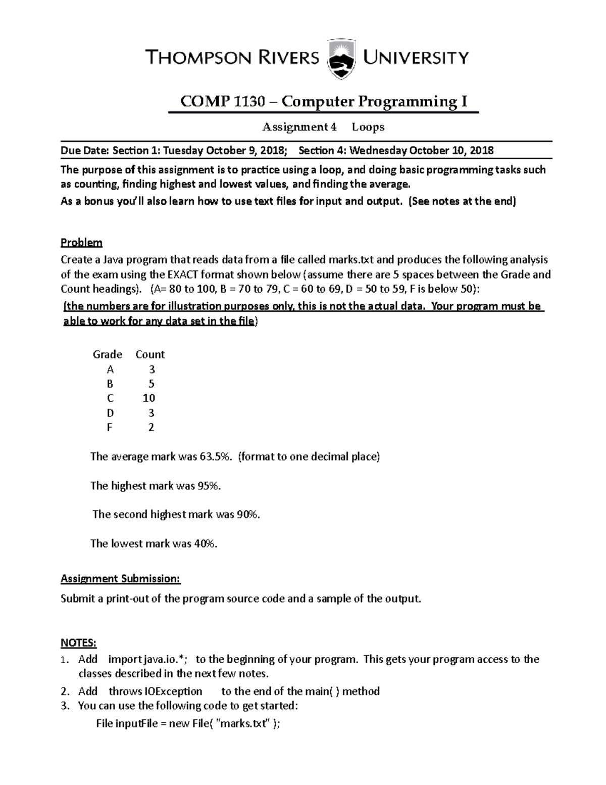 Seminar 4 loops - COMP 1130 Computer Programming I Assignment 4 Loops Due Date: Section 1 ...