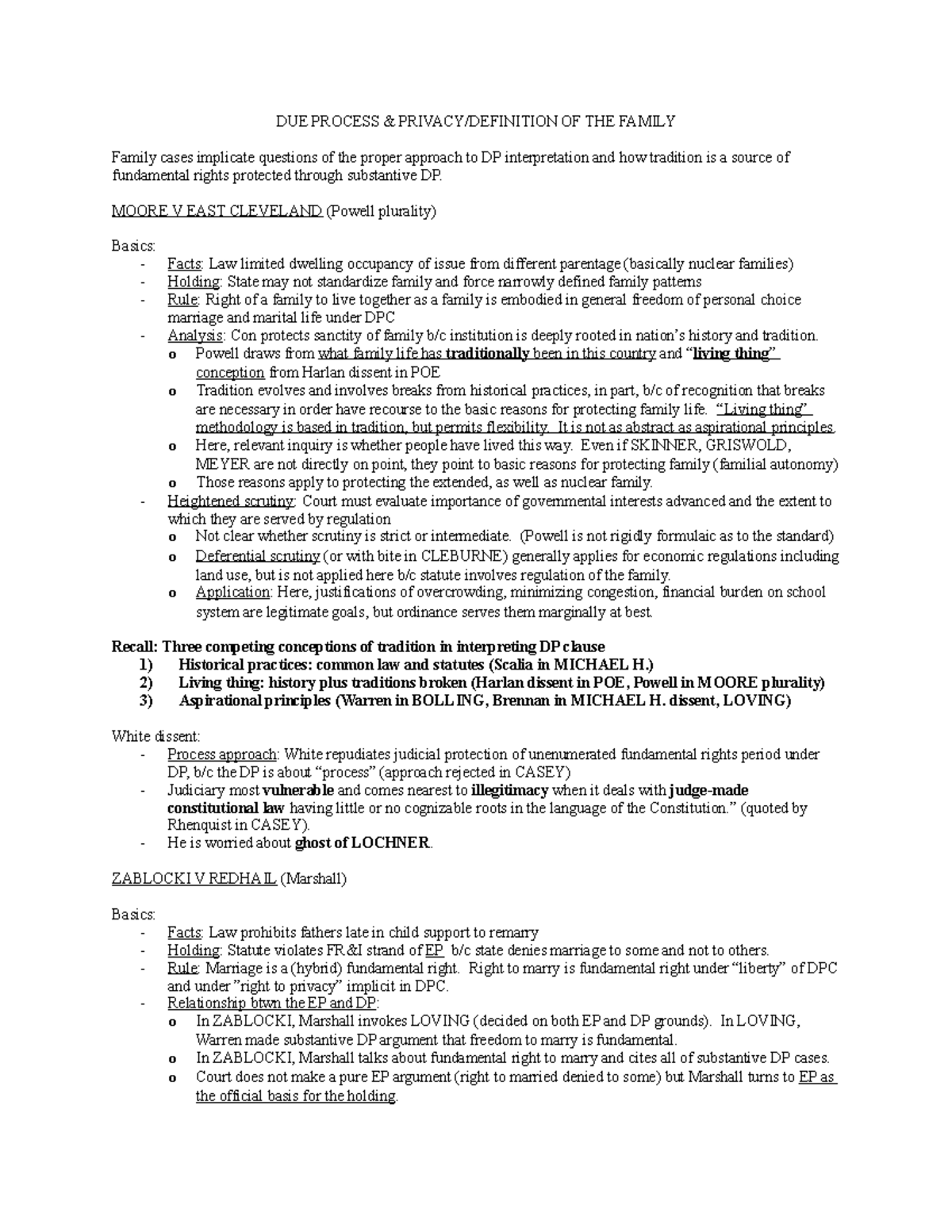 Constitutional Law Outline - 3 - DUE PROCESS & PRIVACY/DEFINITION OF ...