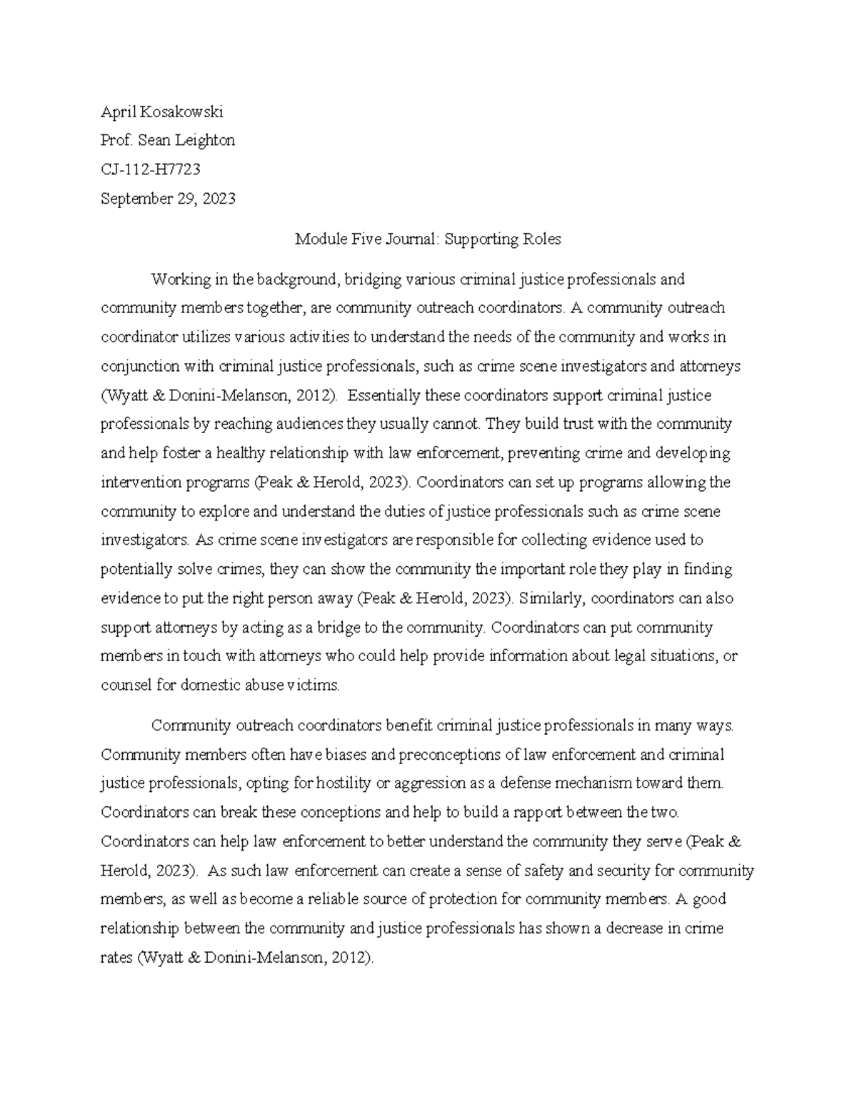 CJ 112- Module Five Journal - April Kosakowski Prof. Sean Leighton CJ ...