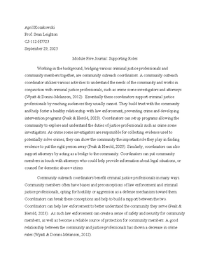 SCS 285 module 8 Journal - April Kosakowski Prof. Thomas McLaughlin SCS ...