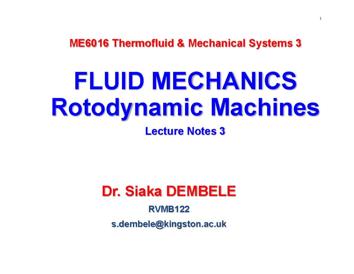 Lecture Slides-3 Rotodynamic machines - ME6016 Thermofluid & Mechanical ...