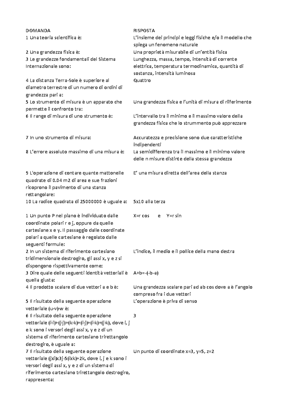 Fisica - domanda e risposte - DOMANDA RISPOSTA 1 Una teoria scientifica è: L’insieme dei ...