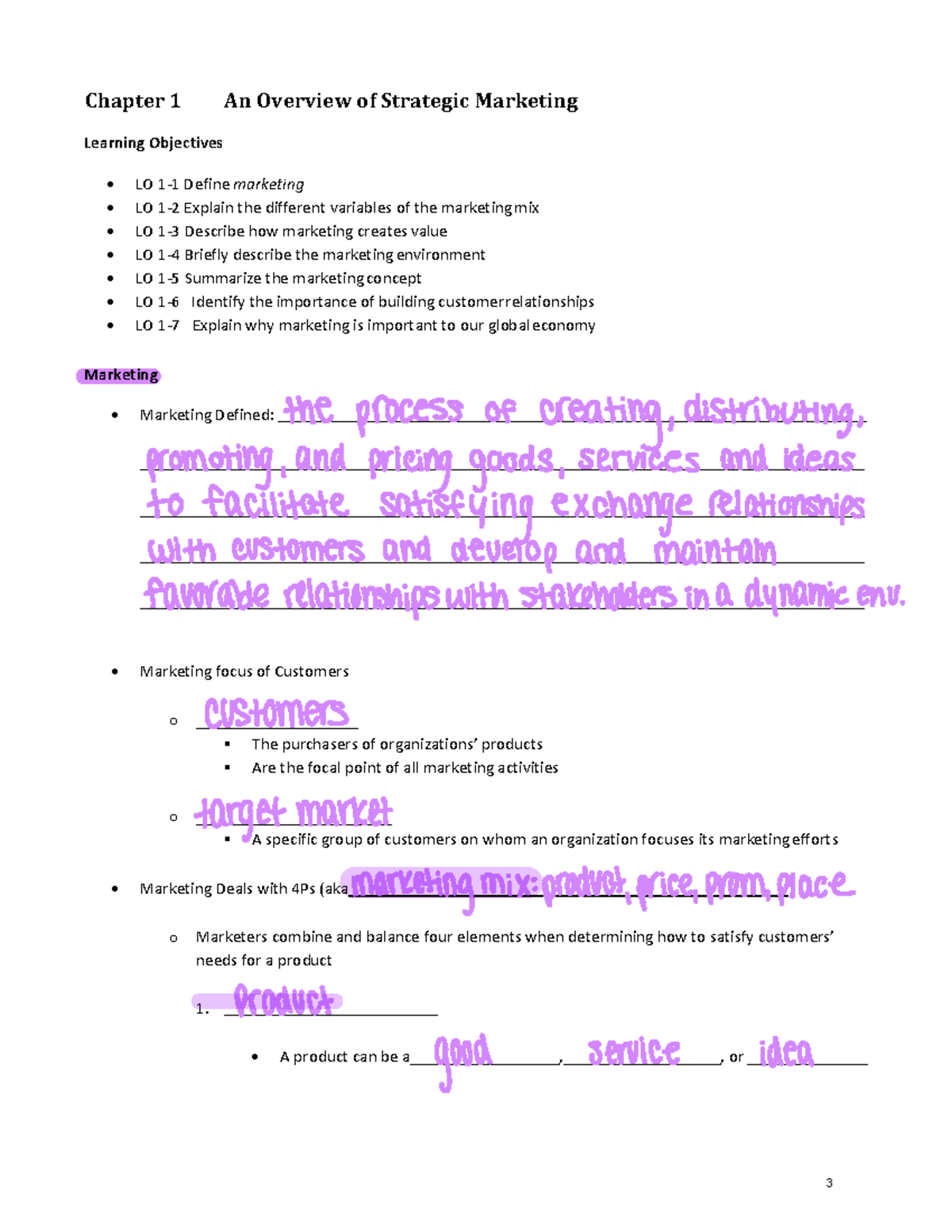 Chapter 1 Notes - Chapter 1 An Overview of Strategic Marketing Learning ...