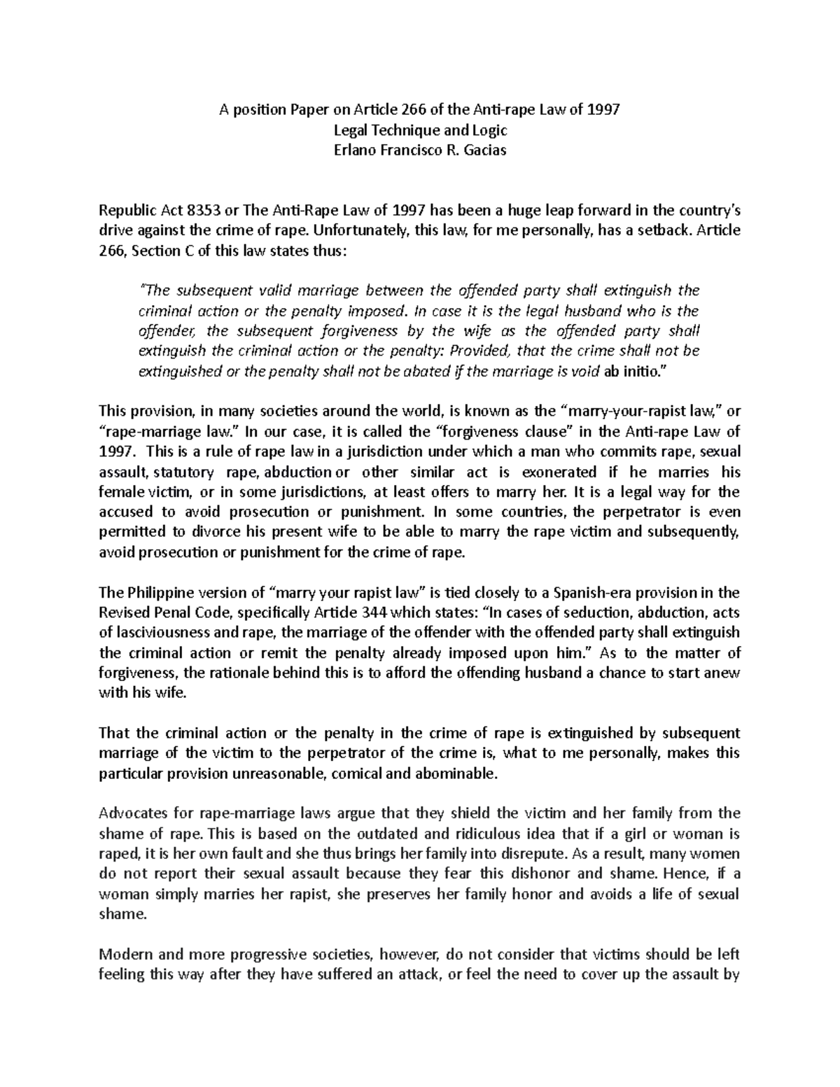 A position Paper on Article 266 of the Anti-rape Law of 1997 - Gacias ...
