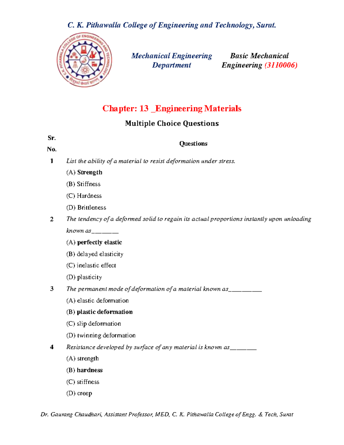 Chapter 13 Engineering Materials - Mechanical Engineering Department ...