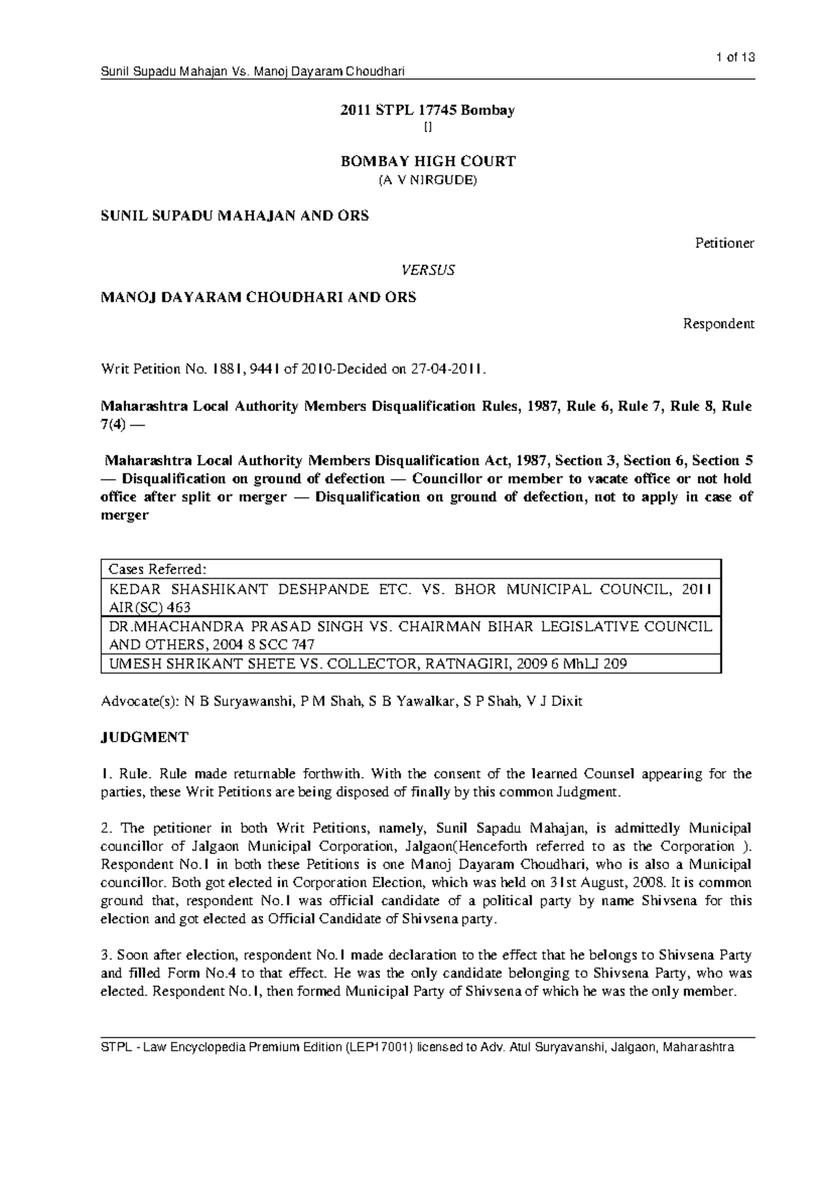 2011 (4)All M R 68 - Antidefecation Law - Sunil Supadu Mahajan Vs ...