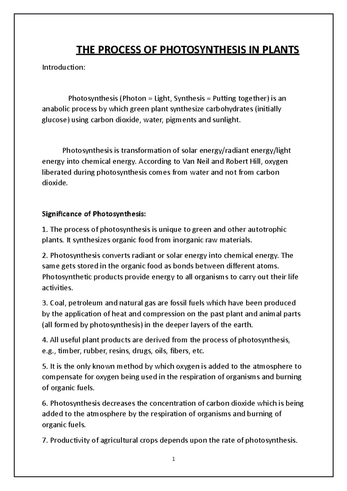 The Process of Photosynthesis in Plants - THE PROCESS OF PHOTOSYNTHESIS ...