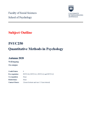 quantitative methods in psychology subject outline - Faculty of the ...
