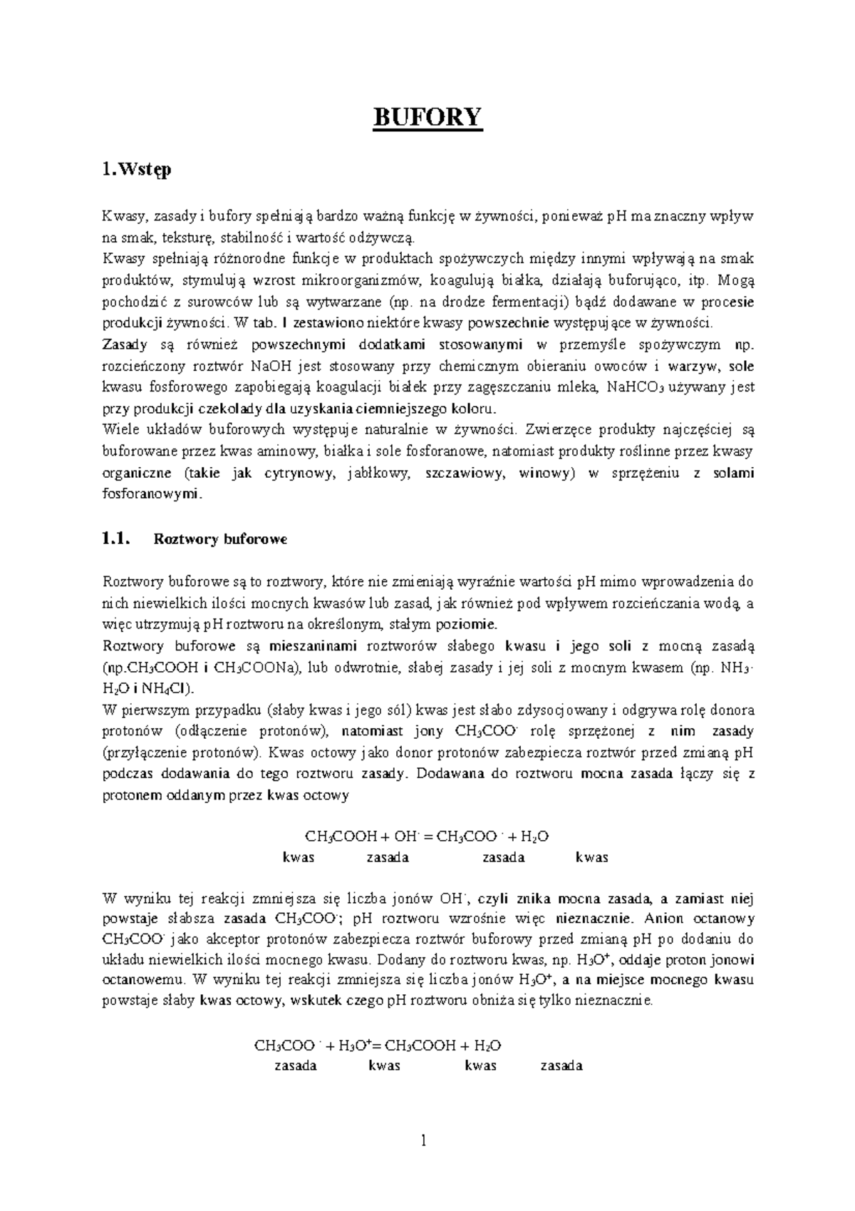 Ćwiczenie 3 - Bufory - "….…… - BUFORY 1. Wstęp Kwasy, zasady i bufory spełniają bardzo ważną ...