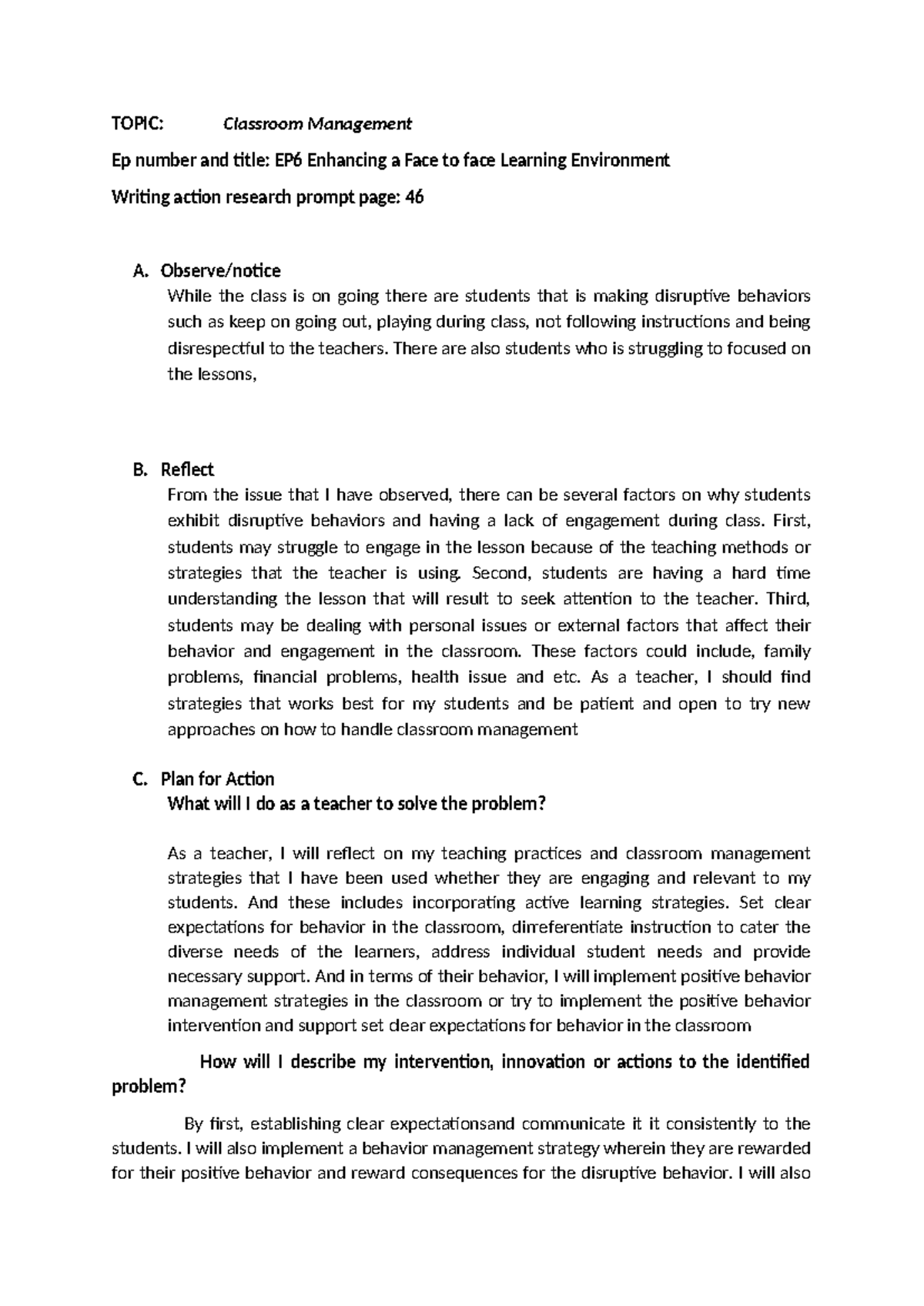 Principles of Theory - TOPIC: Classroom Management Ep number and title ...